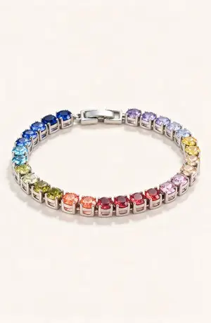 MODENAIRE Oval Crystal Tennis Bracelet With Faceted Stones