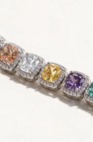 MODENAIRE Square Crystal Tennis Style Statement Bracelet