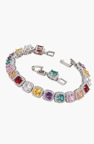 MODENAIRE Square Crystal Tennis Style Statement Bracelet