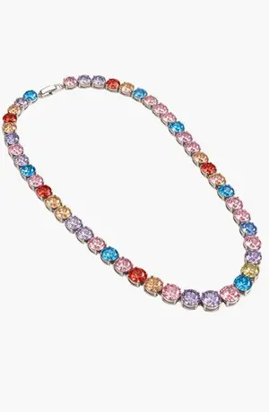MODENAIRE Round Crystal Tennis Style Statement Necklace