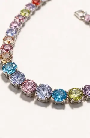 MODENAIRE Round Crystal Tennis Style Statement Necklace