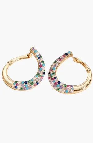 MODENAIRE Crystal Pave Double Row Statement Hoop Earrings - Multicolor
