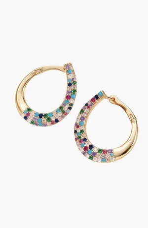 MODENAIRE Crystal Pave Double Row Statement Hoop Earrings
