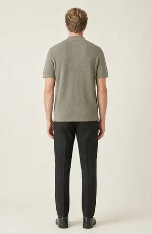 MODENAIRE Textured Knit Short Sleeve Polo Shirt With Button Detail