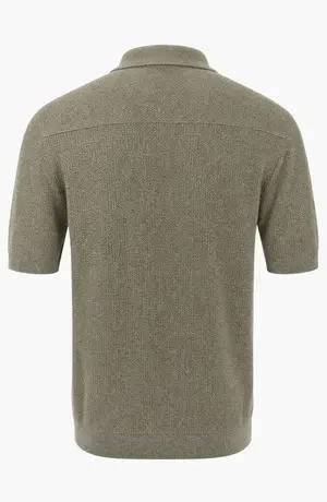 MODENAIRE Textured Knit Short Sleeve Polo Shirt With Button Detail