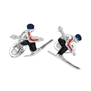 JAN LESLIE Skier Moving Sterling Cufflinks - Silver