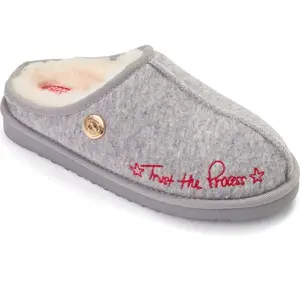 DEARFOAMS Daniella Karagach's Fireside Embroidered Knit Shearling Clog Slippers - Grey