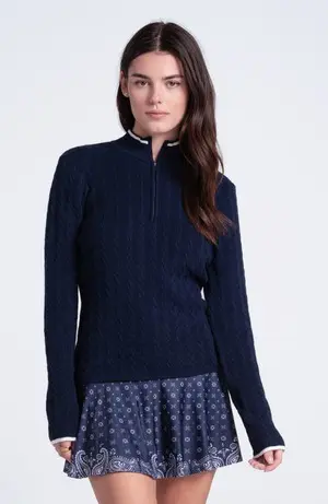 Lucky In Love Womens' Mini Cable 1/4 Zip Sweater