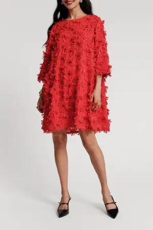 FRANCES VALENTINE Edie Mini Dress Daisy Applique - Red