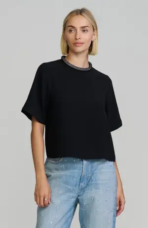 ELLE COLLECTION Embellished Neckline Top - Black