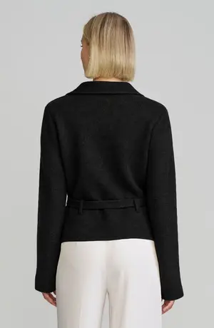 ELLE COLLECTION Belted Zip Sweater - Black