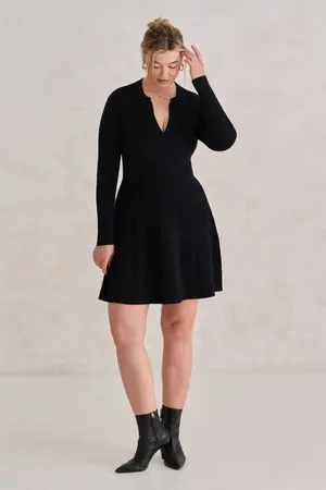 KADA The Woodland Rib Flared Dress - Ink