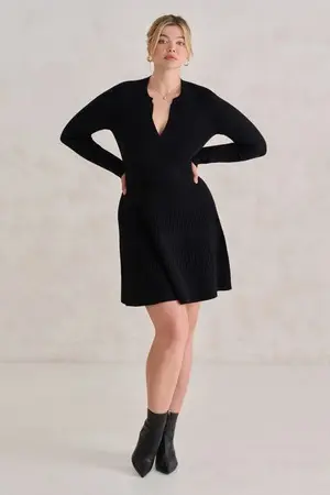KADA The Woodland Rib Flared Dress - Ink