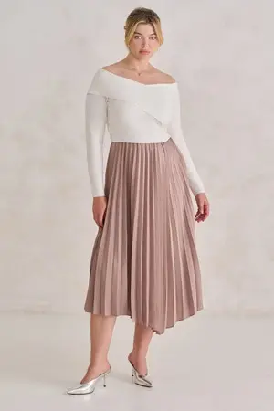 KADA The Woodland Pleated Mixed Media Dress - Salt