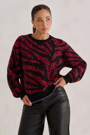 KADA The Woodland Animal Jacquard Sweater - Cherry