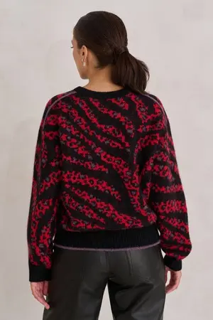 KADA The Woodland Animal Jacquard Sweater - Cherry