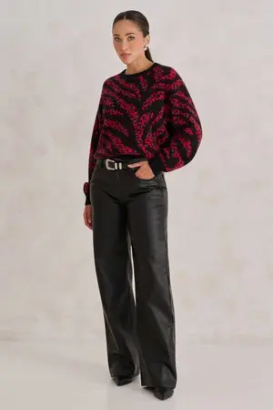 KADA The Woodland Animal Jacquard Sweater - Cherry