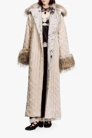 Anna Sui Quilted Velvet Duster Coat - Ivory