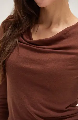 CRESCENT Cowl Neck Knit Top - Brown