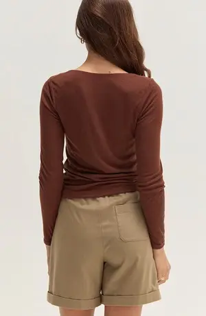 CRESCENT Cowl Neck Knit Top - Brown