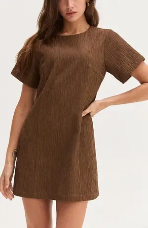 CRESCENT Textured Shift Mini Dress - Espresso