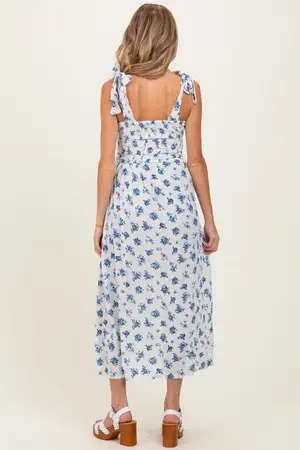 PINKBLUSH Smocked Bodice Tie Straps Floral Print Maxi Dress