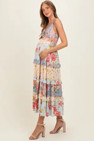 PINKBLUSH V Neck Twist Front Tiered Maxi Dress