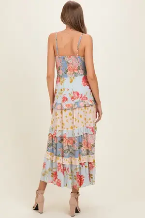 PINKBLUSH V Neck Twist Front Tiered Maxi Dress