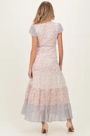 PINKBLUSH Floral Colorblock Tiered Maxi Dress