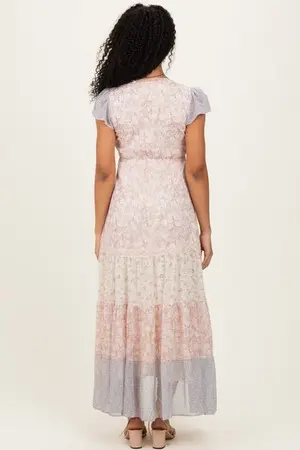 PINKBLUSH Floral Colorblock Tiered Maxi Dress