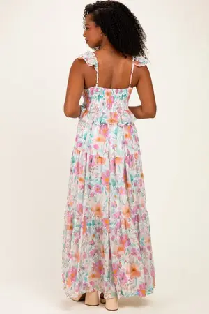 PINKBLUSH Floral Ruffle Accent Maxi Dress