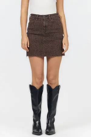DEAR JOHN Quinn Twill Skirt - Brown Leopard