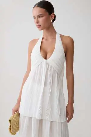 Meshki Jonah Halter Plisse Sleeveless Top
