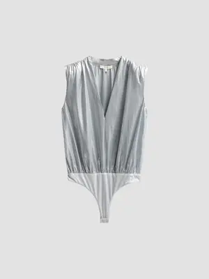 Ramy Brook Lucien Metallic V-neck Bodysuit - Light Silver