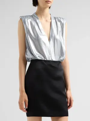 Ramy Brook Lucien Metallic V-neck Bodysuit