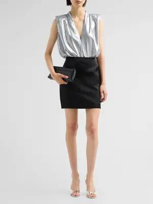 Ramy Brook Lucien Metallic V-neck Bodysuit