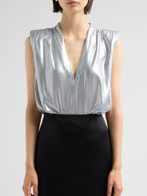 Ramy Brook Lucien Metallic V-neck Bodysuit