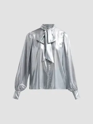 Ramy Brook Noa Metallic Semi-sheer Tieneck Blouse - Light Silver