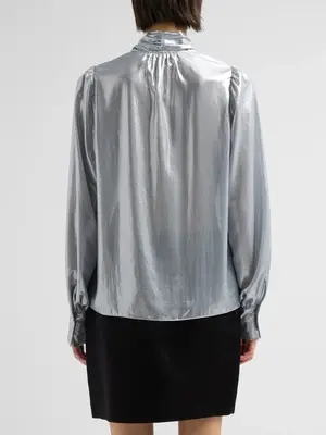 Ramy Brook Noa Metallic Semi-sheer Tieneck Blouse