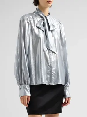 Ramy Brook Noa Metallic Semi-sheer Tieneck Blouse