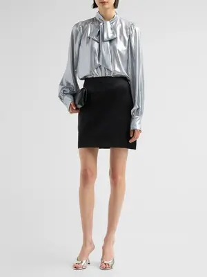 Ramy Brook Noa Metallic Semi-sheer Tieneck Blouse