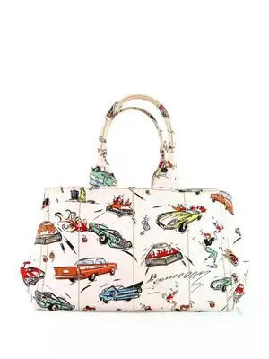 Prada Canapa Convertible Printed Canvas Medium Tote Bag - Neutrals