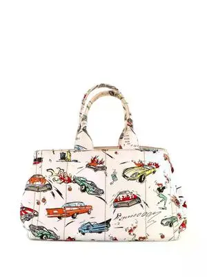 Prada Canapa Convertible Printed Canvas Medium Tote Bag
