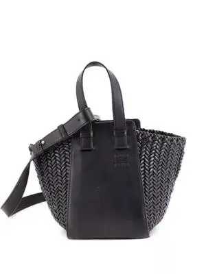 Loewe Hammock Bag Leather With Woven Detail Compact Bucket Bag - Black