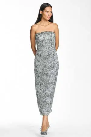 Sachin & Babi Natalia Grey Metallic Sleeveless Column Midi Dress