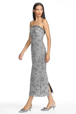 Sachin & Babi Natalia Grey Metallic Sleeveless Column Midi Dress
