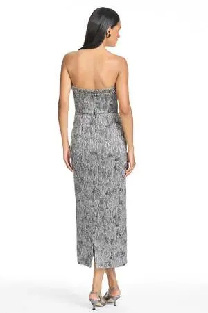 Sachin & Babi Natalia Grey Metallic Sleeveless Column Midi Dress