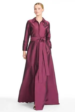 Sachin & Babi Maeve Red Taffeta Long Sleeve A-line Gown
