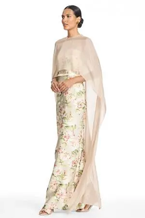 Sachin & Babi Tinsley Beige Embroidered Silk Chiffon Cape - Pewter