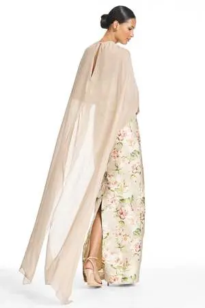 Sachin & Babi Tinsley Beige Embroidered Silk Chiffon Cape - Pewter